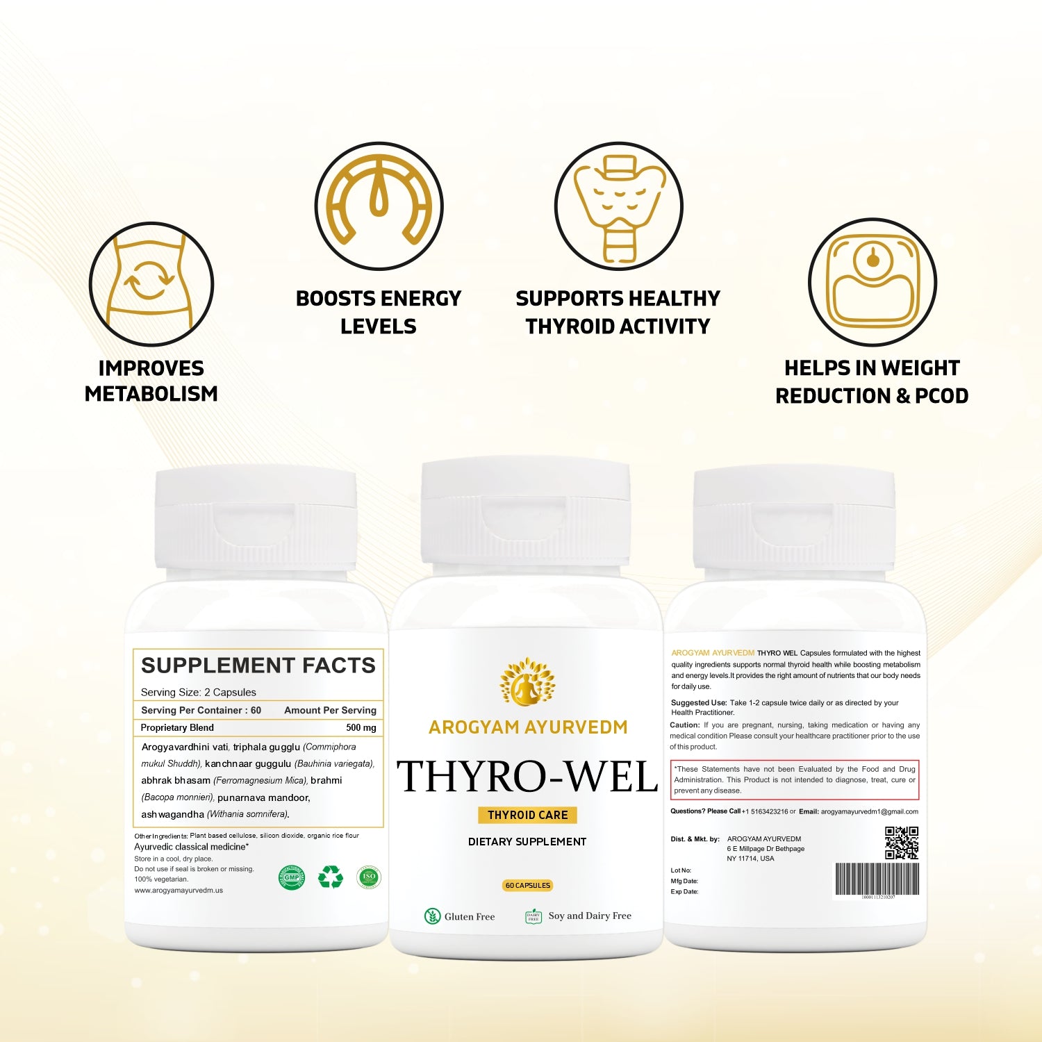 AROGYAM AYURVEDM Thyro Wel Support Thyroid Hormone Function, Improve M